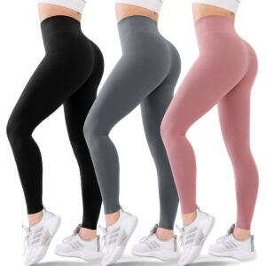 blisset 3 pack high waisted leggings for women-soft athletic tummy control pants for running yoga workout reg & plus size