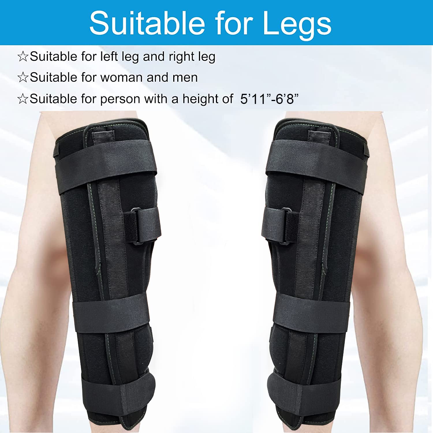 TODDOBRA 3-Panel Knee Immobilizer Full Leg Support Brace, Aluminum alloy Straight Knee Splint - for Knee Pre-and Postoperative & Injury or Surgery Recovery (Update Size L)