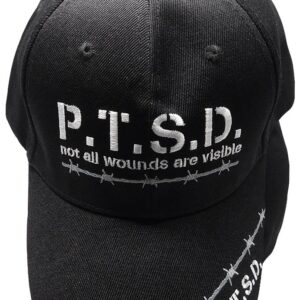 P.T.S.D. Not All Wounds are Visible Black Barb Barbed Wire Acrylic Adjustable Embroidered Cap Hat