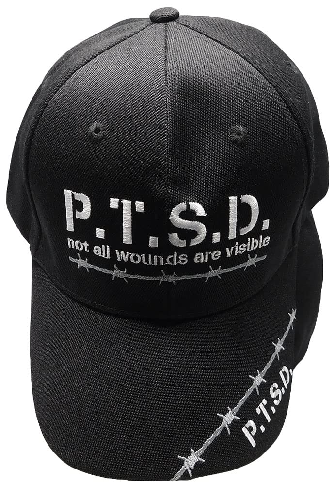 P.T.S.D. Not All Wounds are Visible Black Barb Barbed Wire Acrylic Adjustable Embroidered Cap Hat