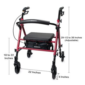 McKesson Lightweight Rollator - Walker with Wheels, Seat, Storage - Adjustable Height, 1 Count