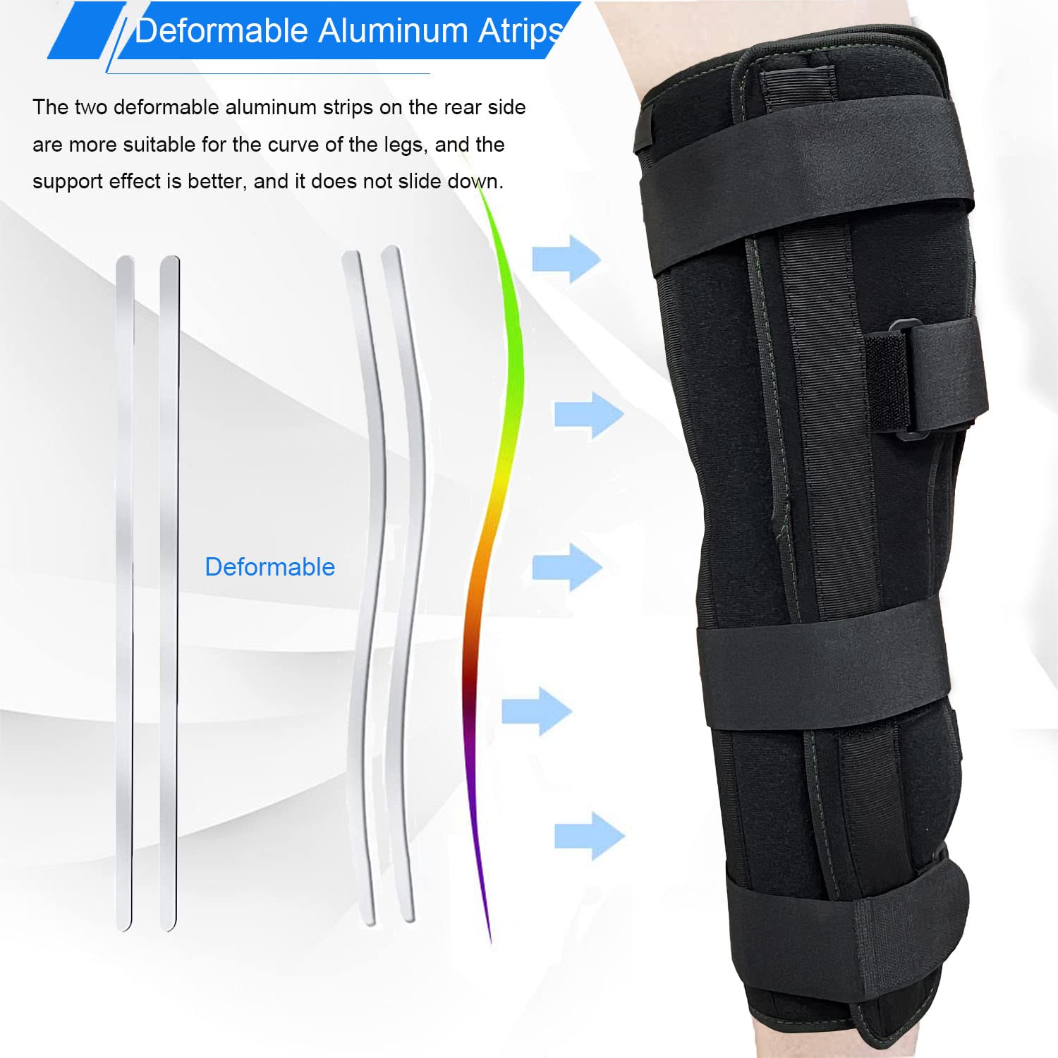 TODDOBRA 3-Panel Knee Immobilizer Full Leg Support Brace, Aluminum alloy Straight Knee Splint - for Knee Pre-and Postoperative & Injury or Surgery Recovery (Update Size L)