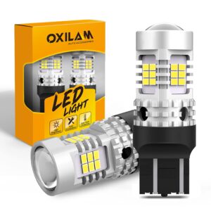 oxilam upgraded 7440 7443 led bulbs white for reverse lights, 4000lm 600% brighter, 7441 7444 t20 w21w led lamps replacement for backup tail brake turn signal parking lights and drl (pack of 2)