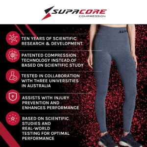 SUPACORE Women's Abdominal Support Postpartum Compression Leggings - Seamless, SI Belt Hip Stability, Joint & Muscle Support Grey Marle