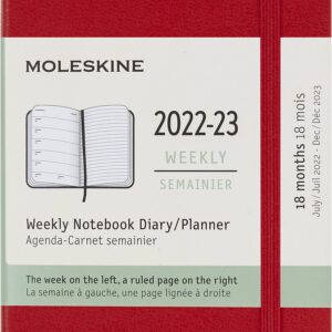 Moleskine Classic 18 Month 2022-2023 Weekly Planner, Hard Cover, Pocket (3.5" x 5.5"), Scarlet Red