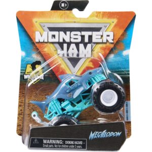 monster jam 2021 spin master 1:64 diecast monster truck with wheelie bar: shear madness megalodon