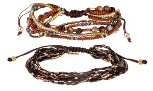 spunkysoul handmade boho beaded bangle bracelet rope braided set for women (brown 2 pc set)