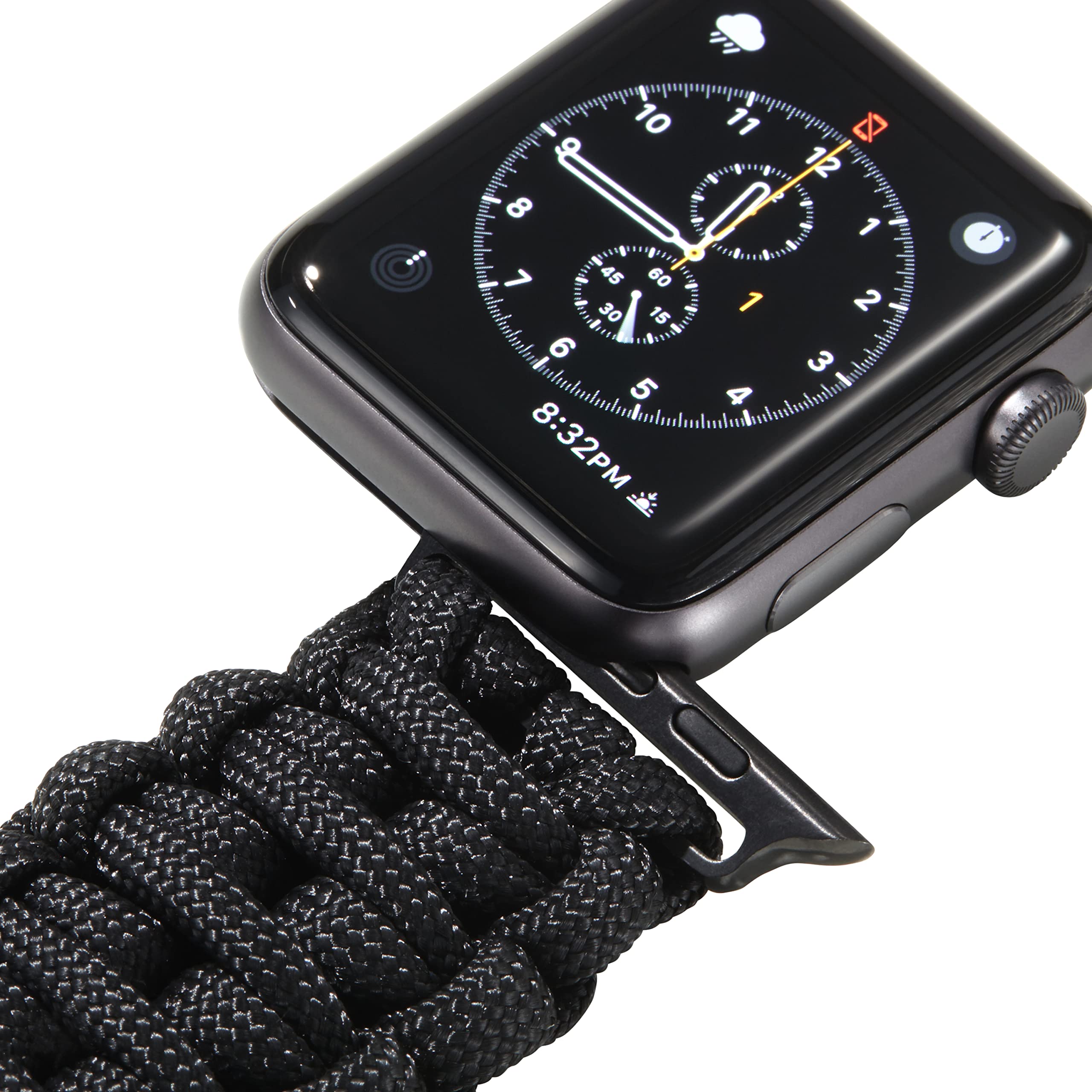 Savior Survival Gear Paracord Watch Band Compatible with Apple Watch 42mm/44mm/45mm/49mm (iWatch Series 8/7/6/5/4/3/2/1) with Stainless Steel Adjustable Buckle (Black, Adjustable)