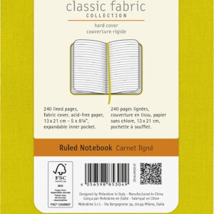 Moleskine Classic Notebook, Hard Cover, Large (5" x 8.25") Ruled/Lined, Hay Yellow (Silk), 240 Pages