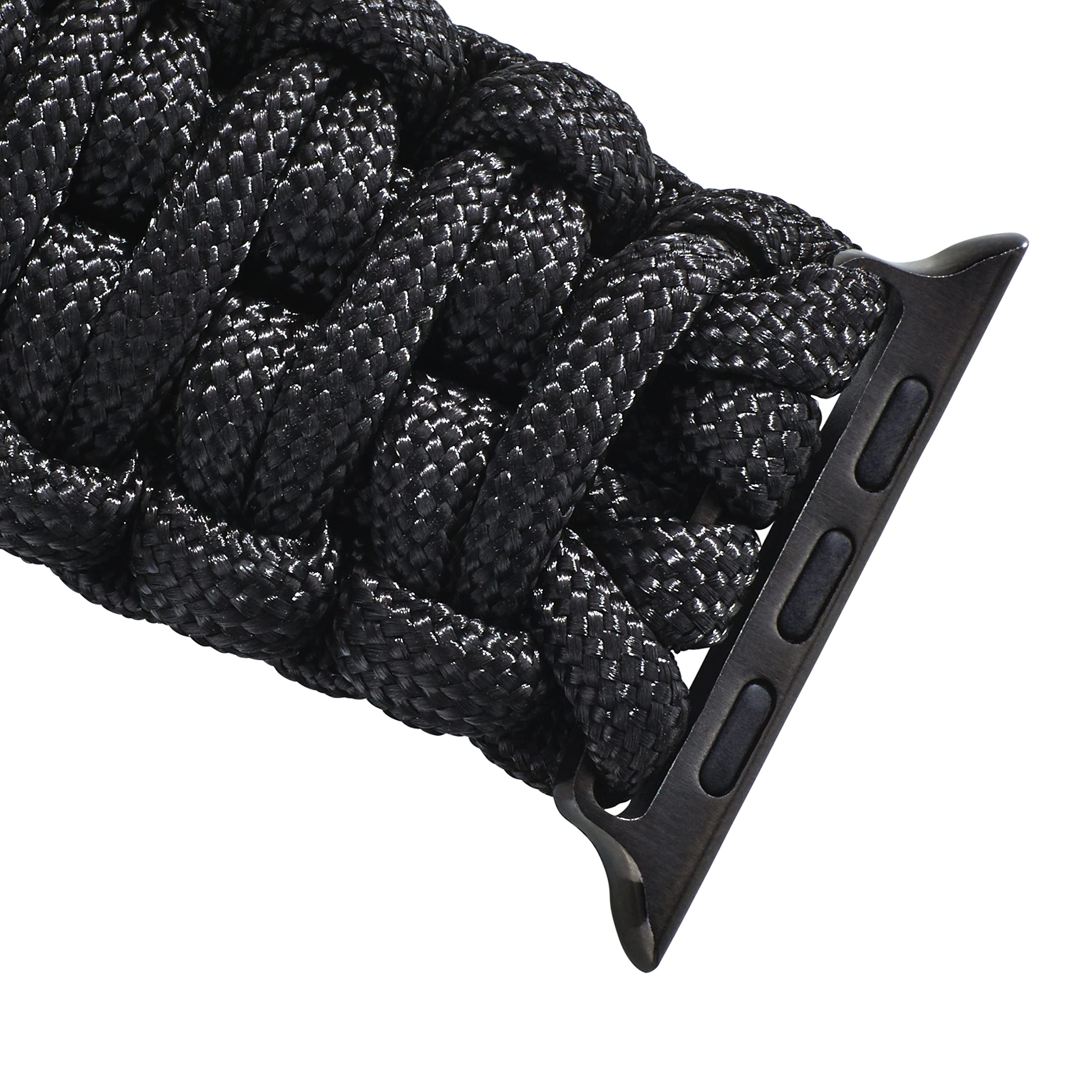 Savior Survival Gear Paracord Watch Band Compatible with Apple Watch 42mm/44mm/45mm/49mm (iWatch Series 8/7/6/5/4/3/2/1) with Stainless Steel Adjustable Buckle (Black, Adjustable)