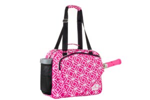 thorza pickleball bag for women with paddle holder, mesh side pocket, large inner storage, carry handle, and adjustable shoulder strap, sports equipment for amateurs and pros, pink