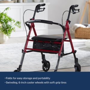 McKesson Lightweight Rollator - Walker with Wheels, Seat, Storage - Adjustable Height, 1 Count