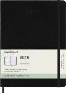 moleskine classic 18 month 2022-2023 weekly planner, hard cover, xl (7.5" x 9.75"), black