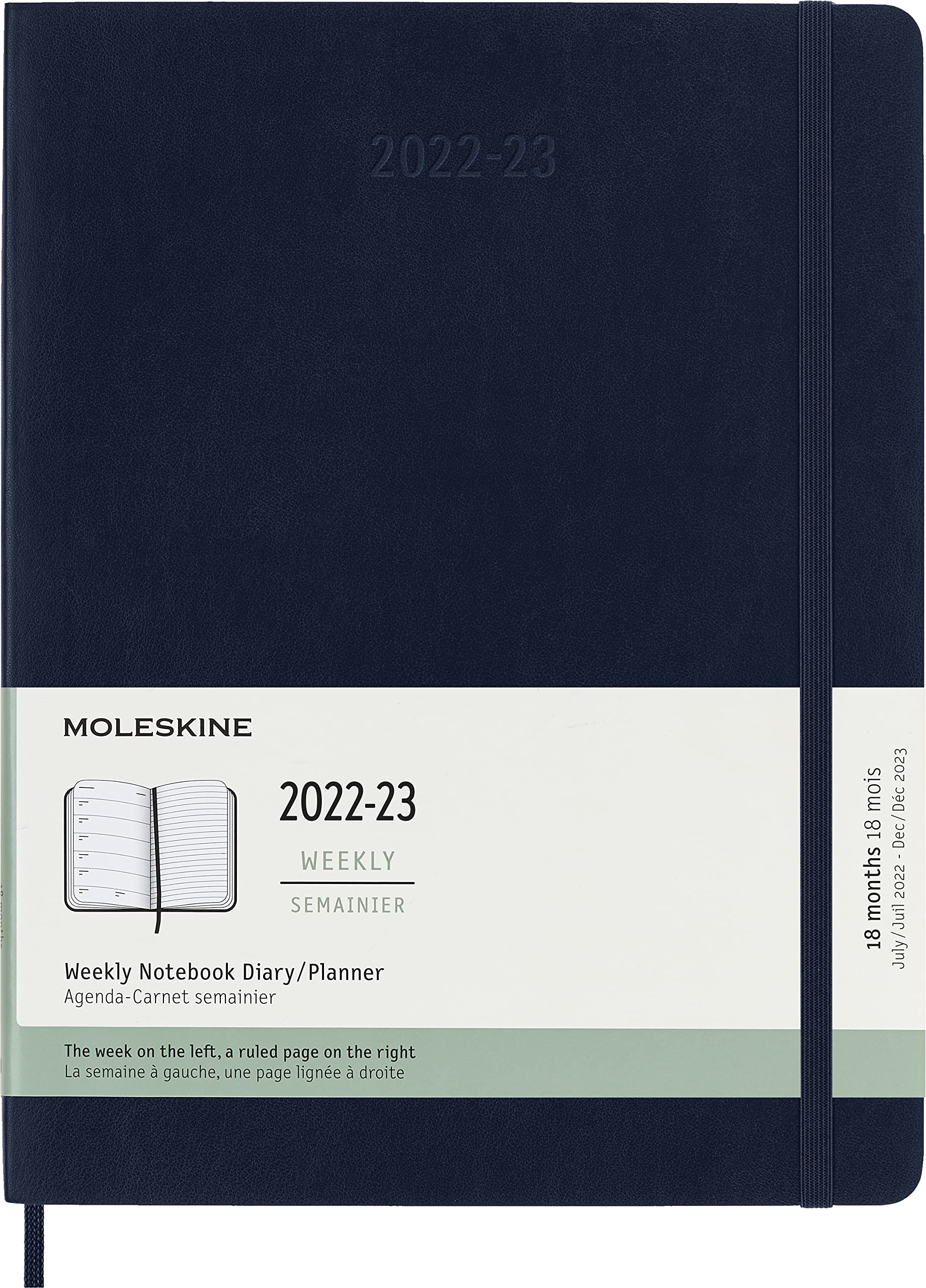 Moleskine Classic 18 Month 2022-2023 Weekly Planner, Soft Cover, XL (7.5" x 9.75"), Sapphire Blue