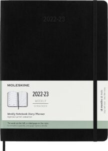 moleskine classic 18 month 2022-2023 weekly planner, soft cover, xl (7.5" x 9.75"), black