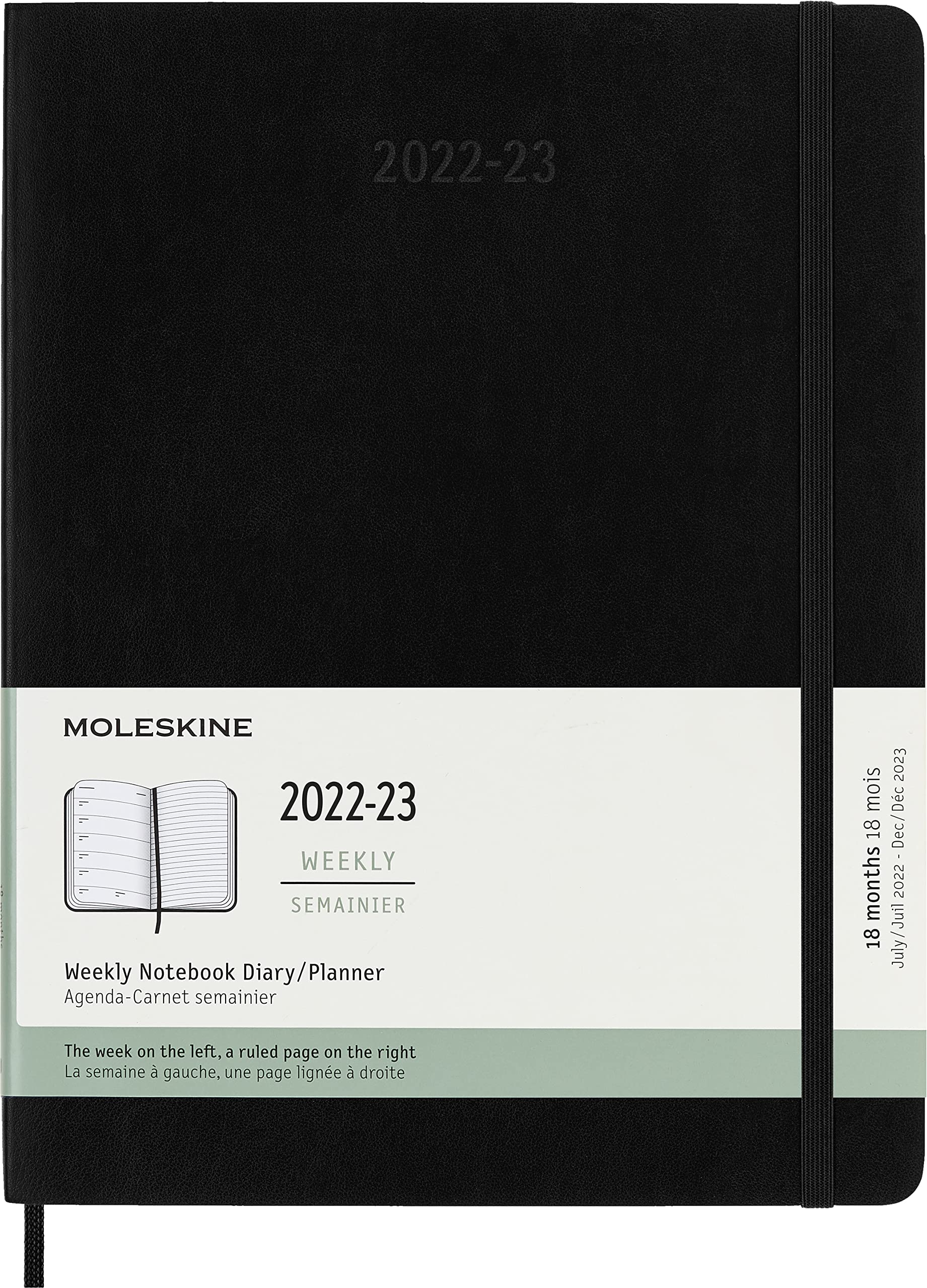 Moleskine Classic 18 Month 2022-2023 Weekly Planner, Soft Cover, XL (7.5" x 9.75"), Black