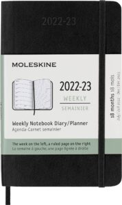 moleskine classic 18 month 2022-2023 weekly planner, soft cover, pocket (3.5" x 5.5"), black