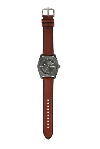 Fossil Men's Machine Quartz Stainless Steel and Leather Three-Hand Watch, Color: Smoke, Amber (Model: FS5900)