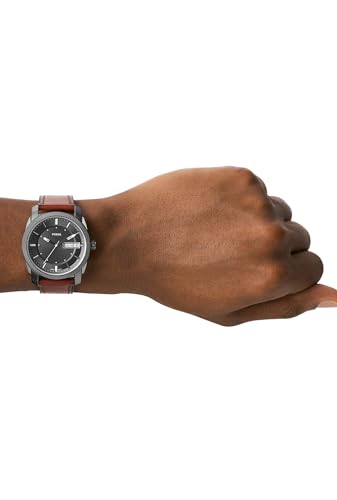 Fossil Men's Machine Quartz Stainless Steel and Leather Three-Hand Watch, Color: Smoke, Amber (Model: FS5900)