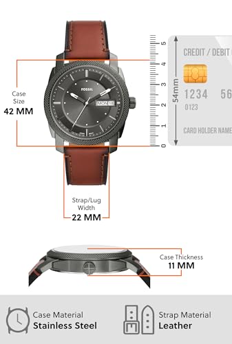 Fossil Men's Machine Quartz Stainless Steel and Leather Three-Hand Watch, Color: Smoke, Amber (Model: FS5900)