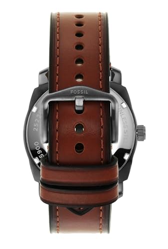 Fossil Men's Machine Quartz Stainless Steel and Leather Three-Hand Watch, Color: Smoke, Amber (Model: FS5900)