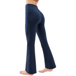 gdjgta flare yoga pant for women casual bootleg v crossover high waisted flare workout fitness sports athletic pants leggings (navy, l)