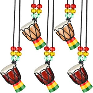 5 pcs instrument necklaces djembe drum mini pendant african drum wooden classic hand congo drums jewelry necklace drums and percussion for teens men women charms, party supply gift for music lover