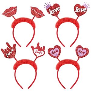 cieovo 4 pieces valentine's day headbands glitter red heart lip bopper headband hair hoop head bopper hair accessories for valentine's day wedding bridal shower party favor gift photo booth