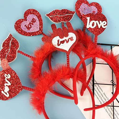 CIEOVO 4 Pieces Valentine's Day Headbands Glitter Red Heart Lip Bopper Headband Hair Hoop Head Bopper Hair Accessories for Valentine's Day Wedding Bridal Shower Party Favor Gift Photo Booth