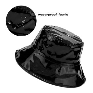 XYIYI Women Black Rain Hats Waterproof Rain Hat Wide Brim Bucket Hat Rain Cap