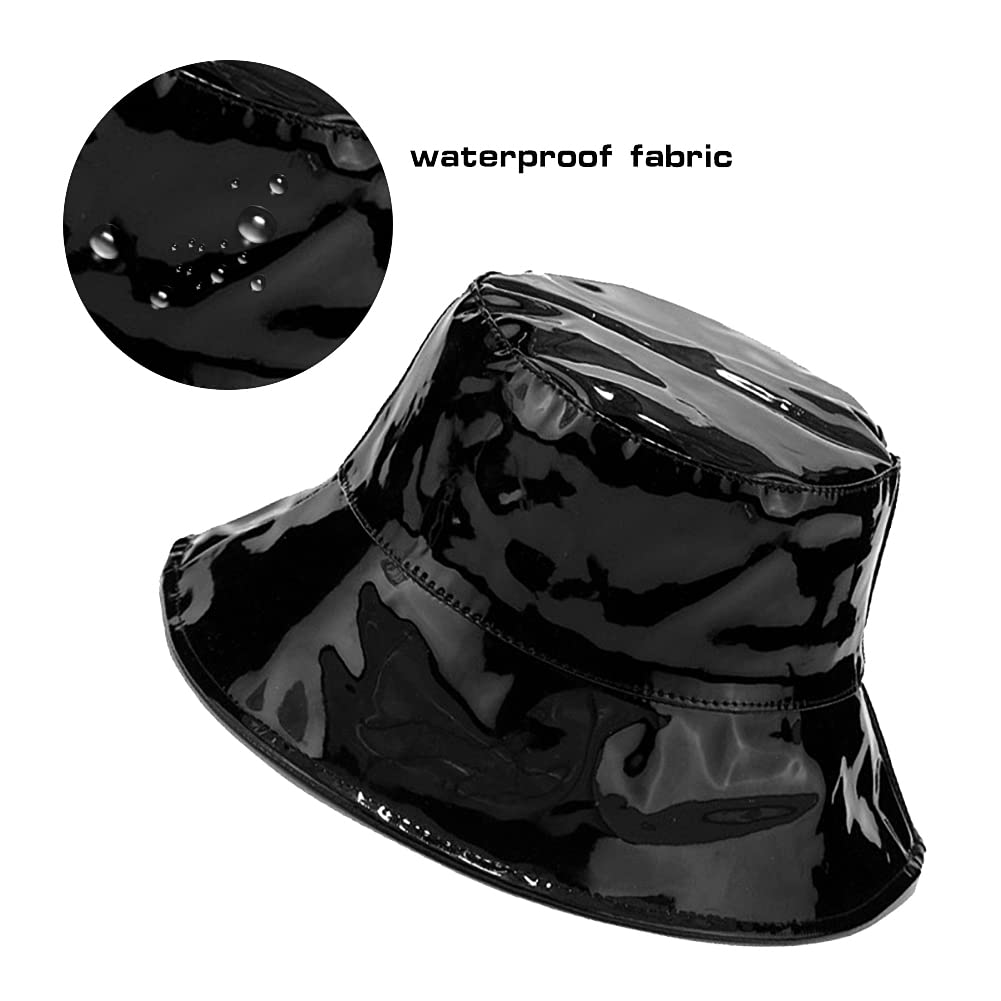 XYIYI Women Black Rain Hats Waterproof Rain Hat Wide Brim Bucket Hat Rain Cap