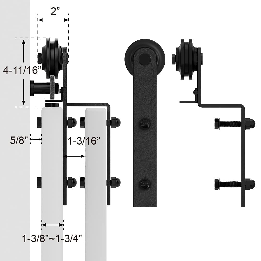 WINSOON 8FT Single Track Bypass Sliding Barn Door Hardware Kit for Double Doors with 2PCS 12 Inch Sliding Barn Door Handles Black Hardware