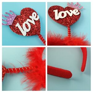 CIEOVO 4 Pieces Valentine's Day Headbands Glitter Red Heart Lip Bopper Headband Hair Hoop Head Bopper Hair Accessories for Valentine's Day Wedding Bridal Shower Party Favor Gift Photo Booth