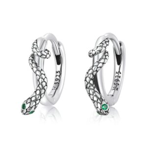 punk snake sleeper small hoop earrings 925 sterling silver personalized cool animal green crystal cz eye cartilage tragus earring round huggie hoops 10mm statement earring studs ear piercing fashion