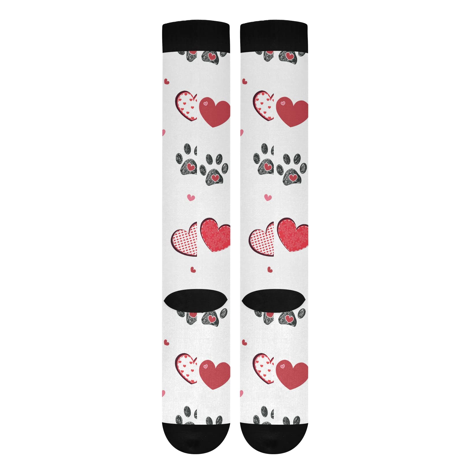 xigua Valentine's Mother's Day Hearts Paws Compression Socks 20-30mmHg Knee High Stockings for Sport Nursing - 1 Pair