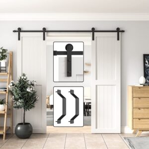 winsoon sliding barn door hardware double door 12ft track kit with set of 2 pcs black painted solid steel gate handle kit