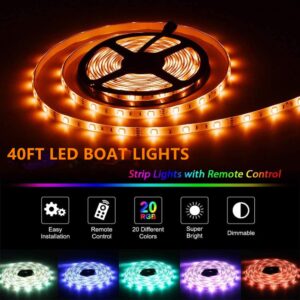 HOKIION LED Boat Strip Lights, 40FT Multi-Color Marine Pontoon Led Lights, Waterproof Boat Interior Light, Under Gunnel Lights, Boat Deck Light, Night Fishing Lights for Pontoon Fishing Bass Yacht