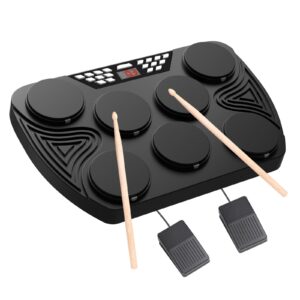 konix electronic drum set, tabletop electric drum kit, 7 pad portable digital drum pad machine with digital panel, built-in speakers, pc connection support, ideal gift for teens and adult beginners