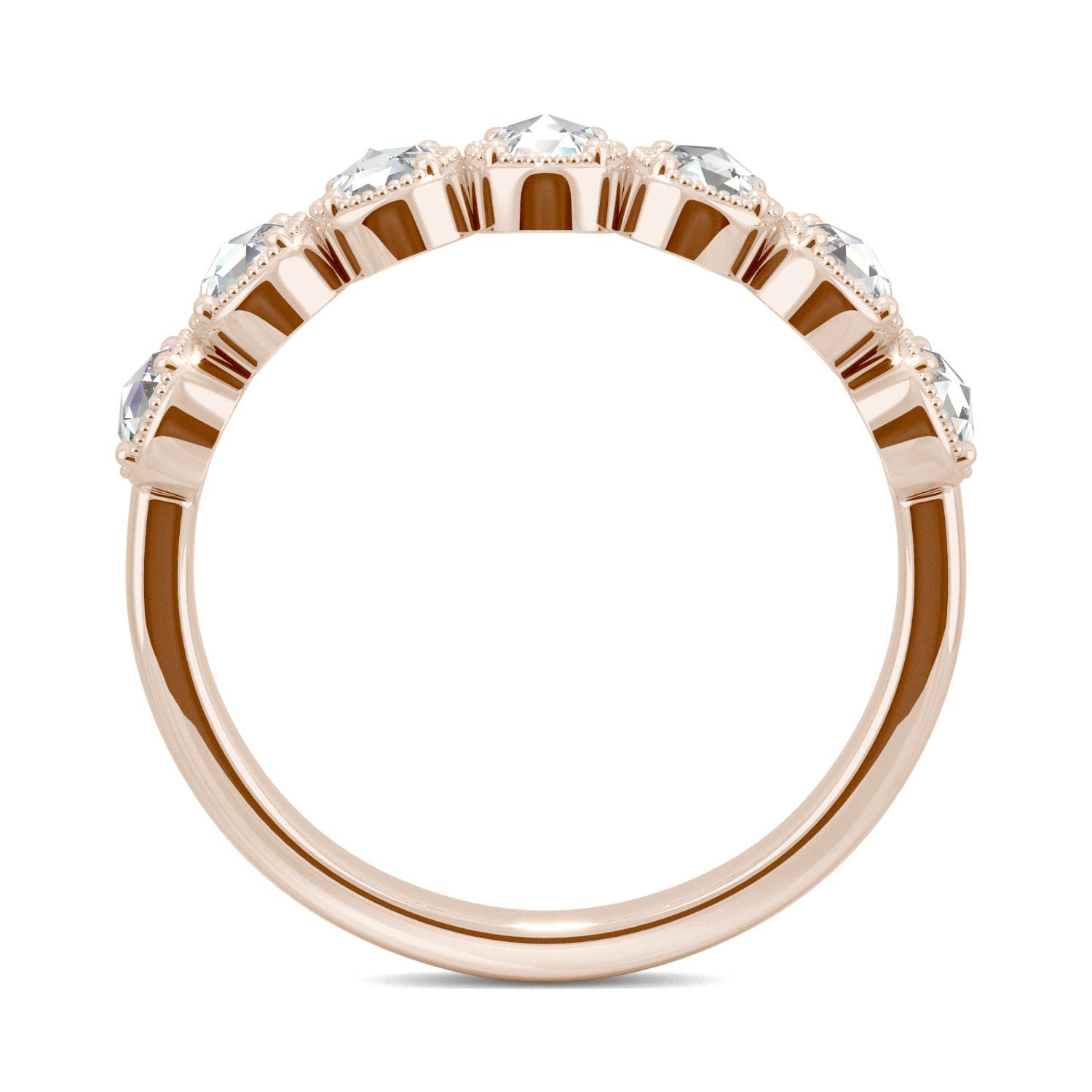 Rose Gold Moissanite by Charles & Colvard Round Rose Cut Milgrain Wedding Band-size 5 0.42cttw DEW