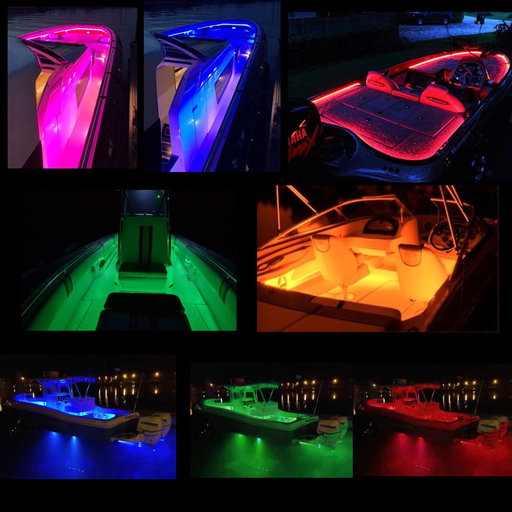 Led Strip Boat Lights Kit, 40FT Bluetooth Multi-Color Marine Pontoon Led Lights, Waterproof Boat Interior Light, Under Gunnel Deck Lights, Night Fishing Lights, APP/Remote Control, Sound Music Sync