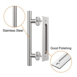 WINSOON 8FT Black Straight Design Sliding Roller Barn Single Wood Door Hardware Closet Track Kit Set with Sliding Barn Door Handles Brushed Nickel