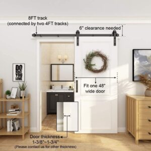 WINSOON 8FT Single Sliding Barn Door Hardware Roller Track Kit with Simple Sliding Barn Door Handle