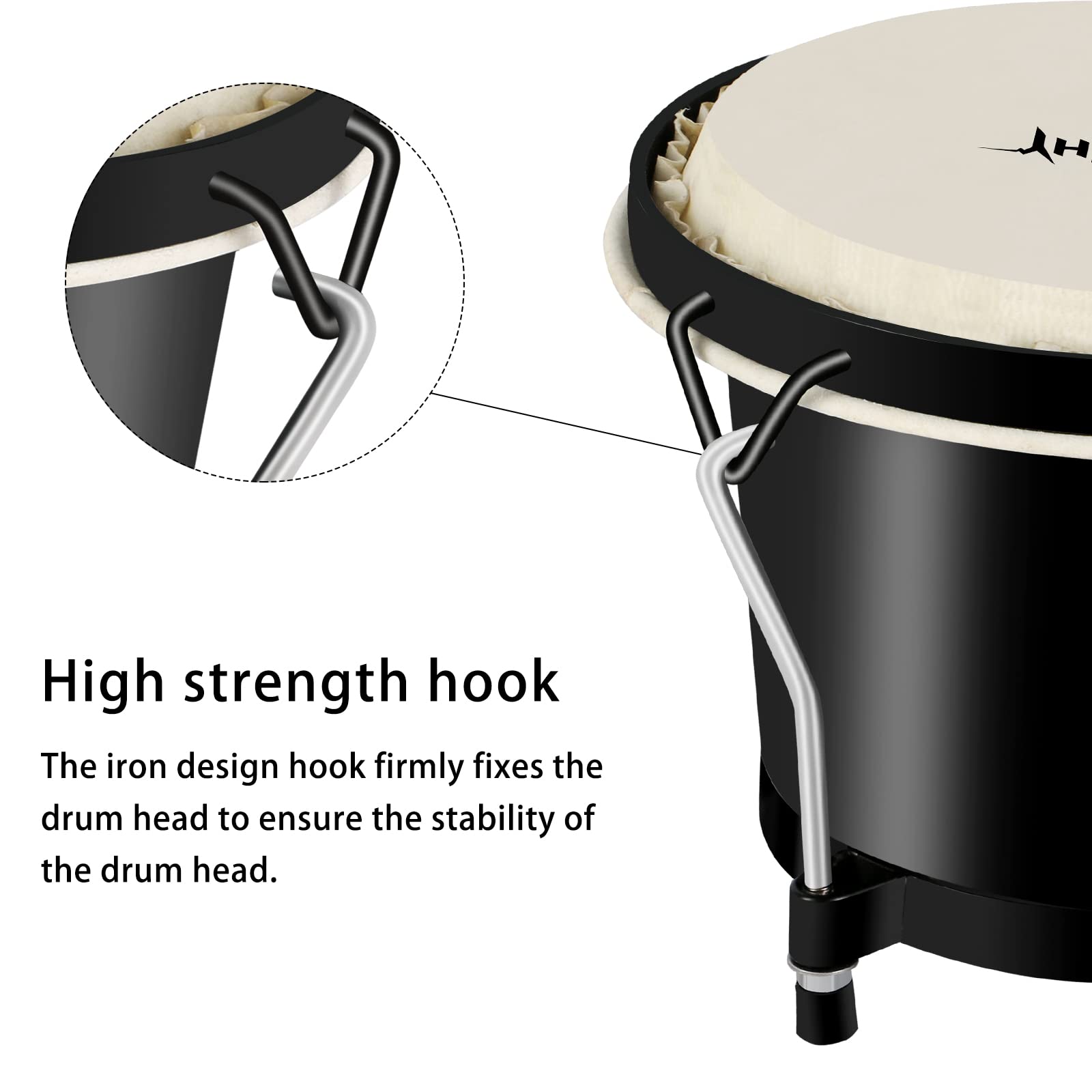 VANPHY Bongo Drum Set for Kids Beginners Natural Adult Bongos with Tuning Wrench Transparent Bongo Drums 6" and 7" Tunable Percussion bongo drum Natural Animal Hides Metal (Black)