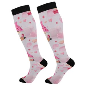 xigua valentine's mother's day cute gnome compression socks 20-30mmhg knee high stockings for sport nursing - 1 pair