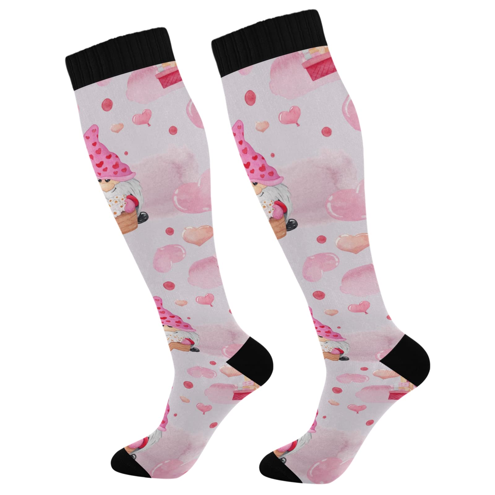 xigua Valentine's Mother's Day Cute Gnome Compression Socks 20-30mmHg Knee High Stockings for Sport Nursing - 1 Pair