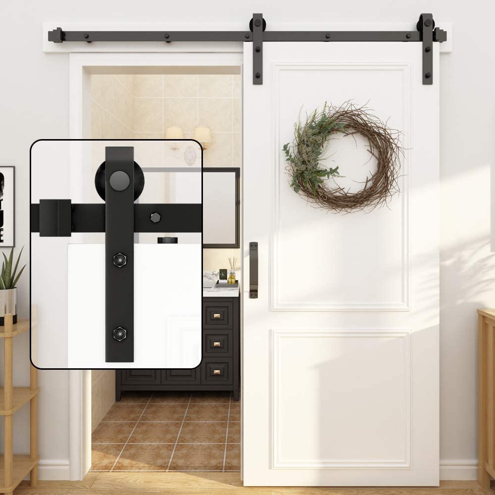 WINSOON 9FT Single Sliding Barn Door Hardware Roller Track Kit with Simple Sliding Barn Door Handle