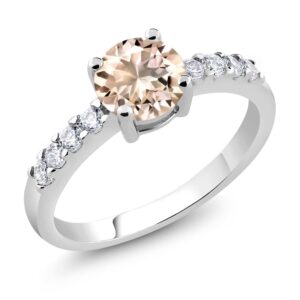 gem stone king 0.84 ct round peach morganite rhodium plated ring (size 9)