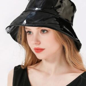 XYIYI Women Black Rain Hats Waterproof Rain Hat Wide Brim Bucket Hat Rain Cap