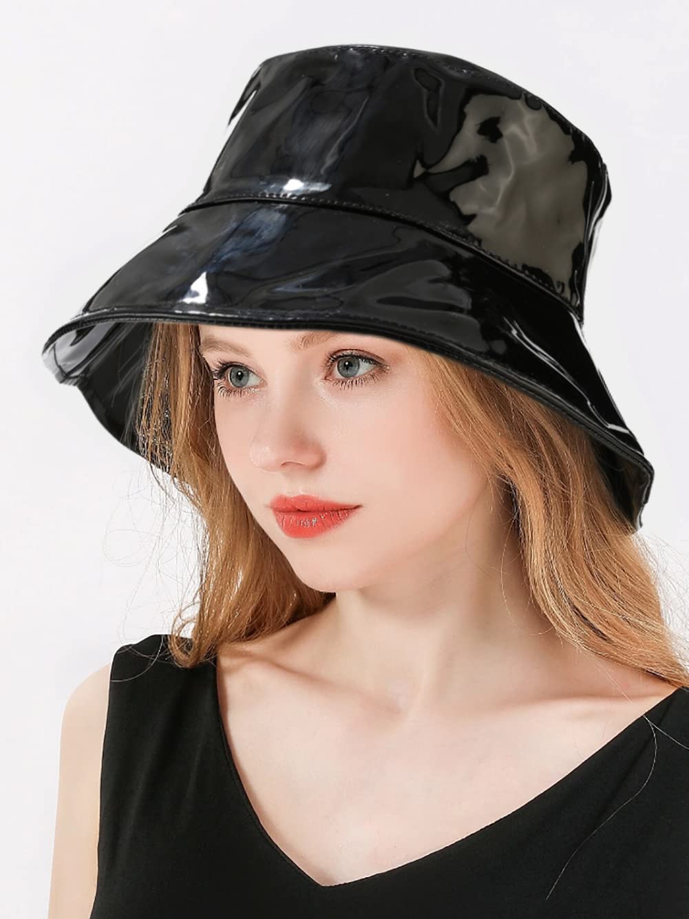 XYIYI Women Black Rain Hats Waterproof Rain Hat Wide Brim Bucket Hat Rain Cap