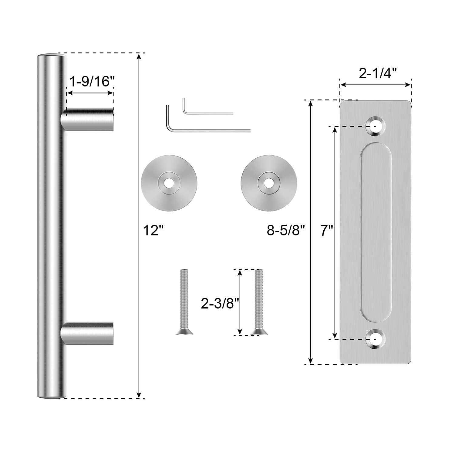 WINSOON 8FT Black Straight Design Sliding Roller Barn Single Wood Door Hardware Closet Track Kit Set with Sliding Barn Door Handles Brushed Nickel